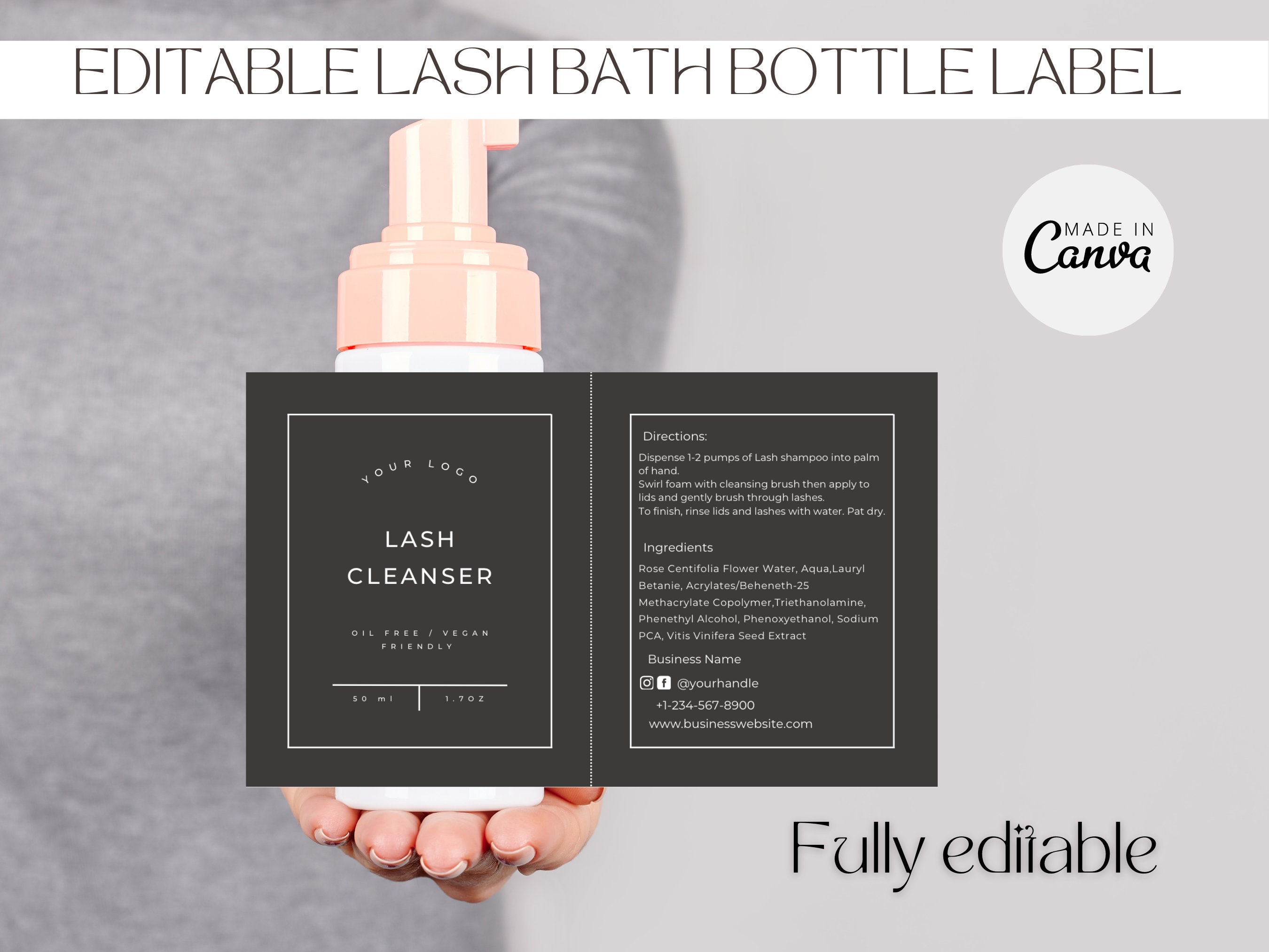 Lash Shampoo/ Lash Cleanser Bottle Label/sticker Template *** Fully ...