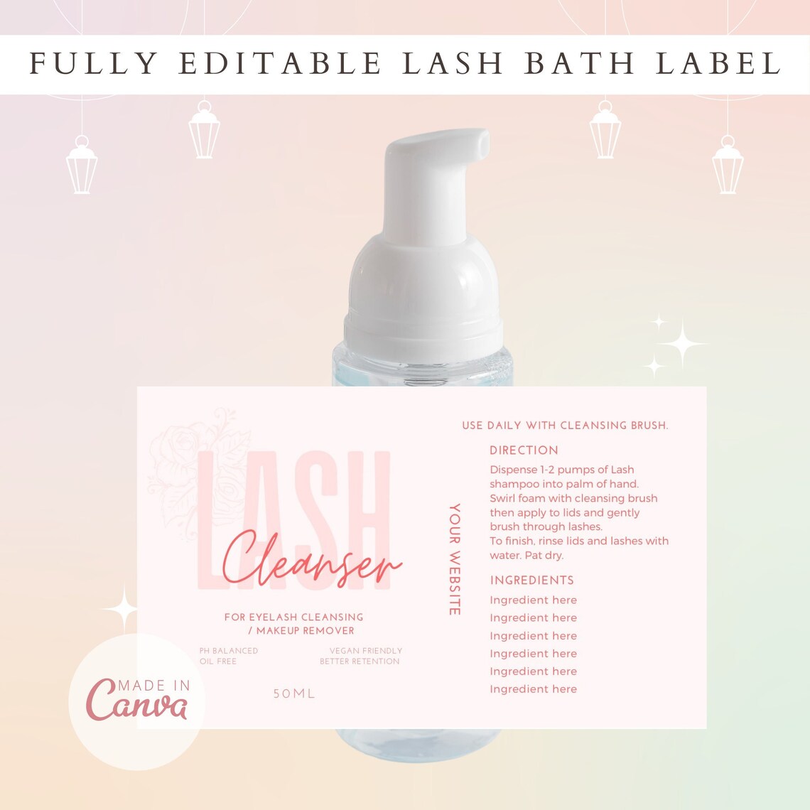 Lash Shampoo/ Lash Cleanser/ Lash Bath Bottle Label/sticker - Etsy