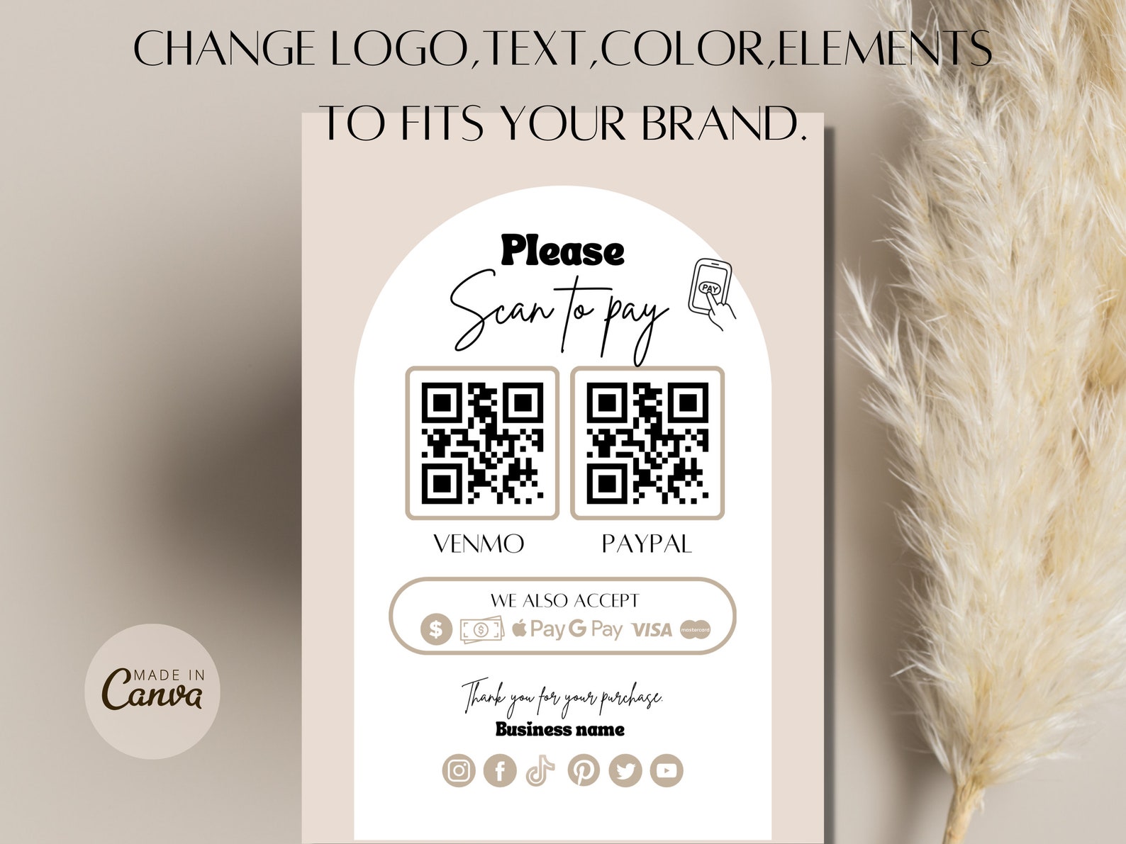 Editable Payment Templates/ Scan to Pay Template/ Customized QR Sign ...