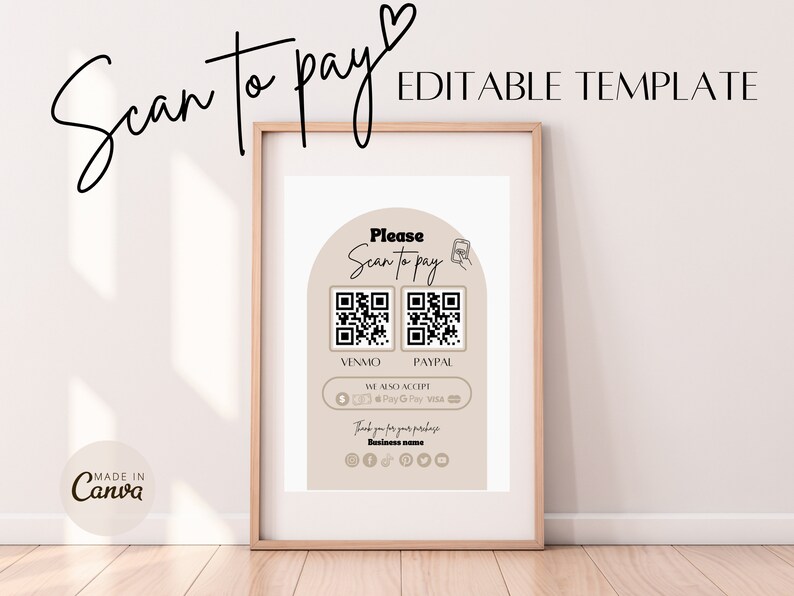 Editable Payment Templates/ Scan to Pay Template/ Customized QR Sign ...