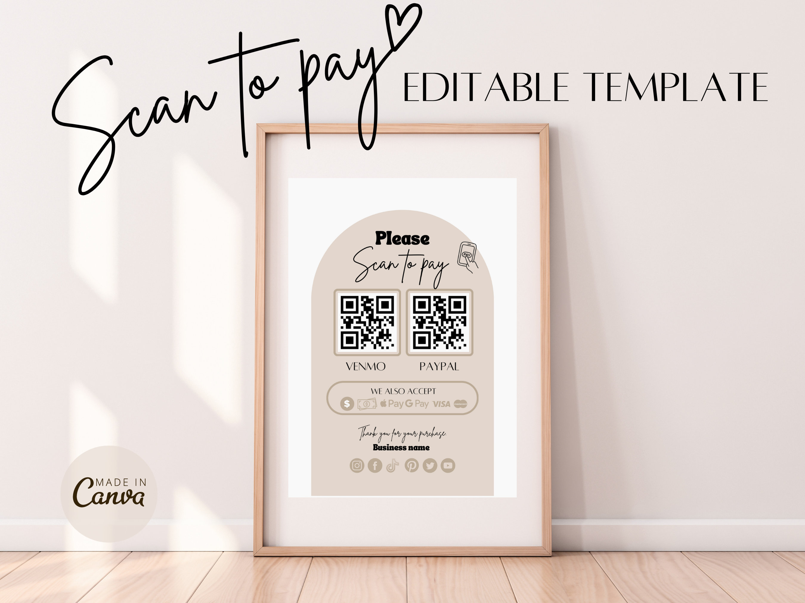 Editable Payment Templates/ Scan to Pay Template/ Customized QR Sign ...