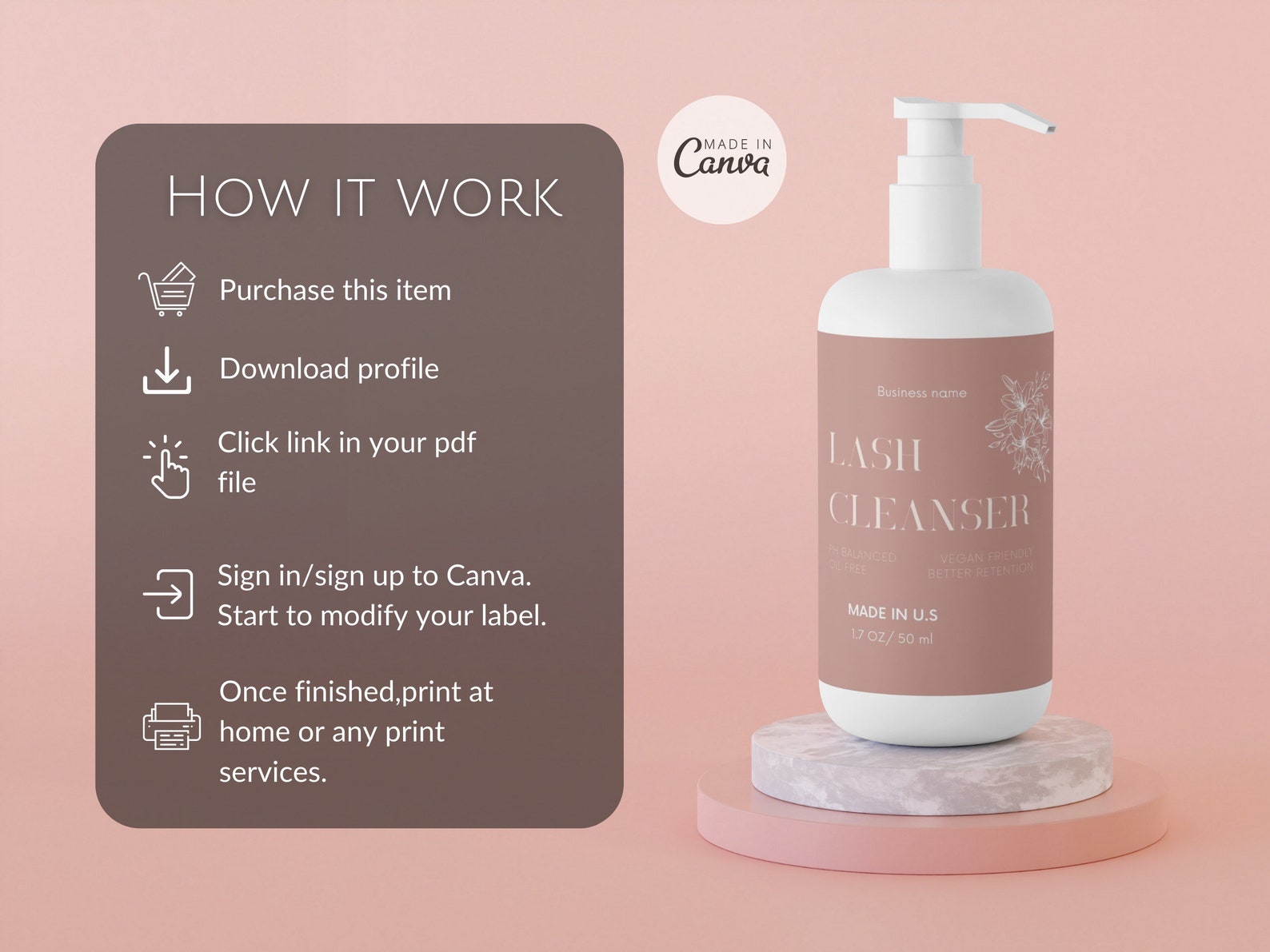 Dusty Rose Lash Shampoo Sticker / Minimalist Dusty Pink Lash Cleanser ...