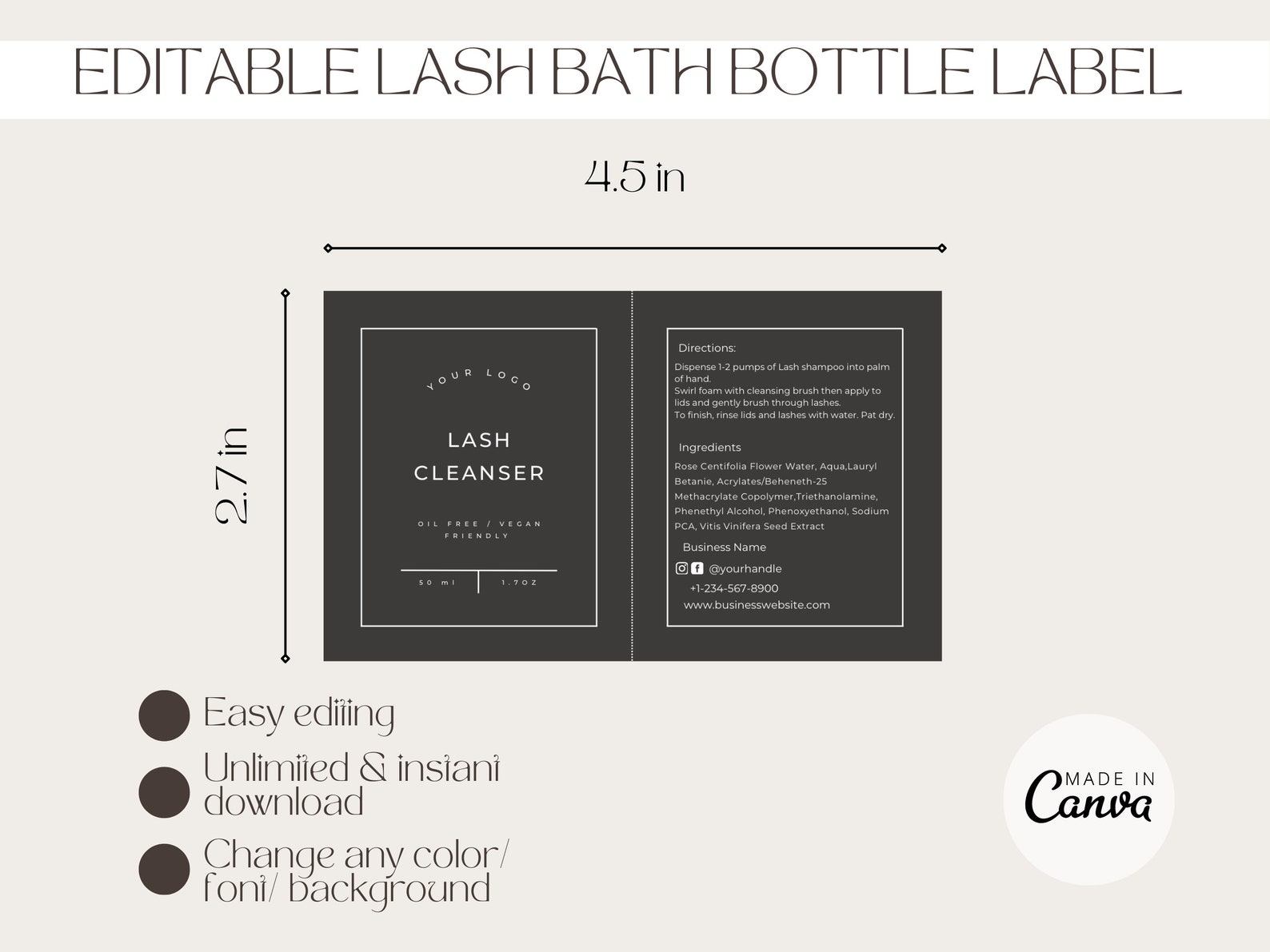 Lash Shampoo/ Lash Cleanser Bottle Label/sticker Template *** Fully ...