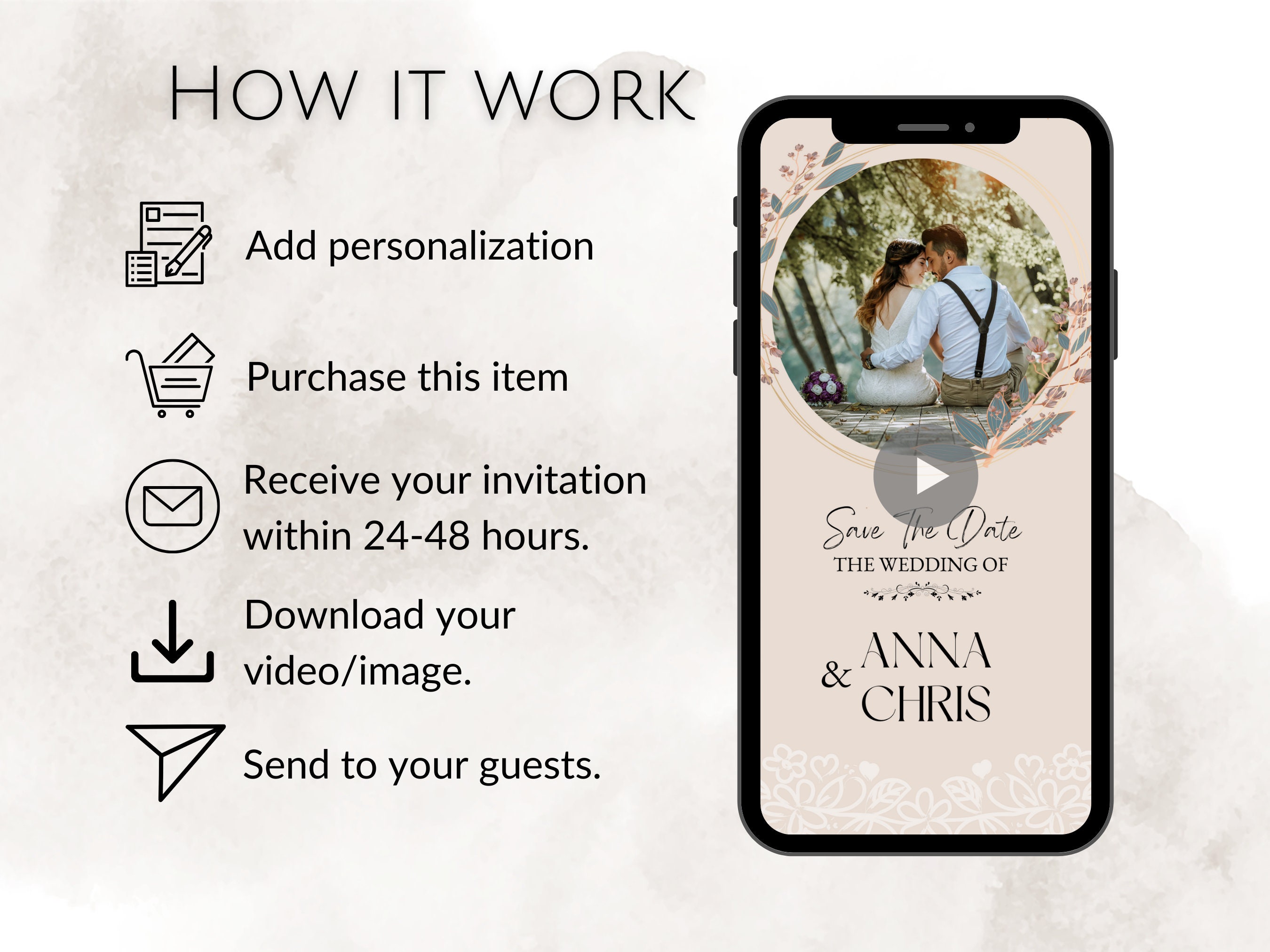 Electronic Video Wedding Invitation/ Modern Invitation/ Text Social ...