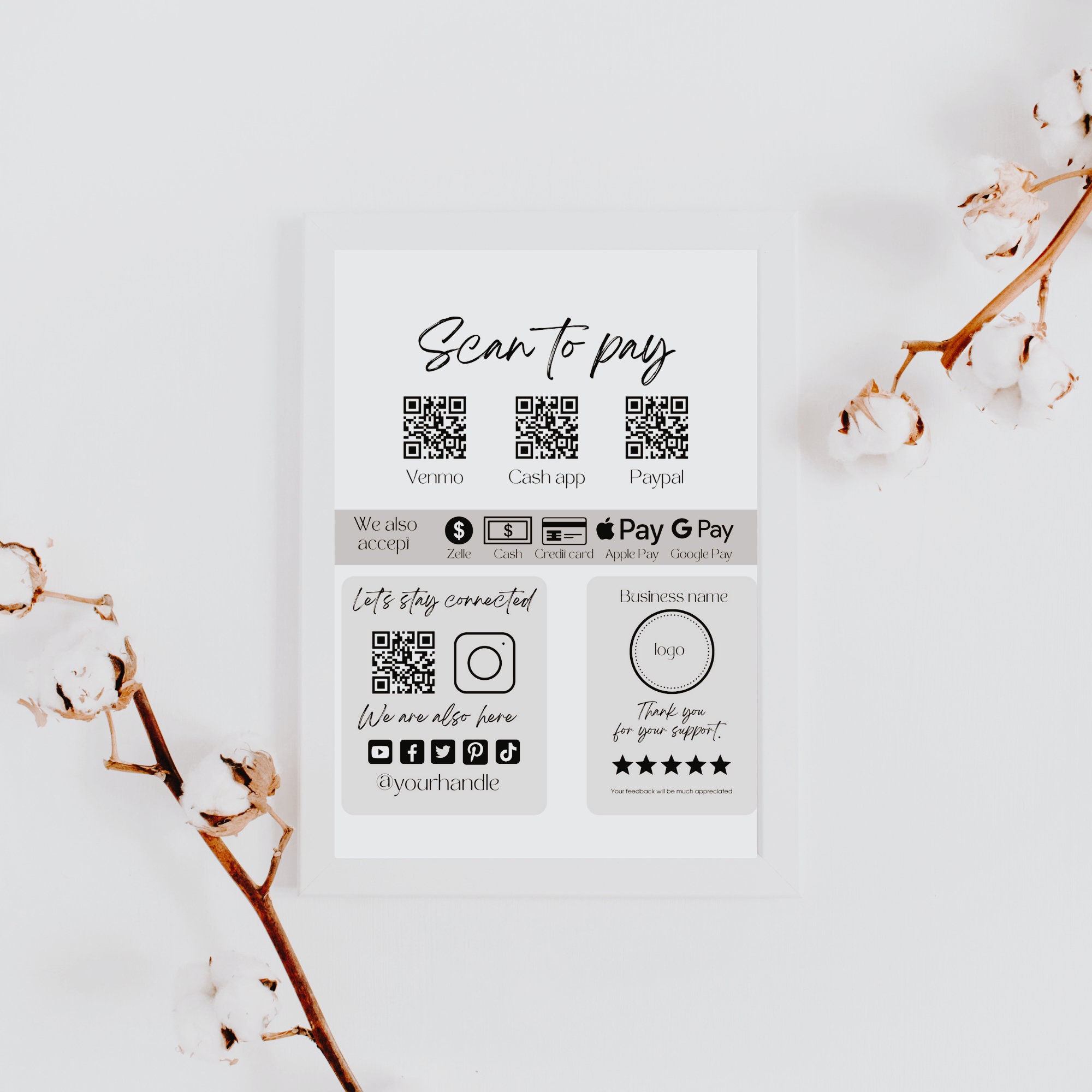 Editable Payment Templates/ Scan to Pay Template/ Customer QR Sign - QR ...