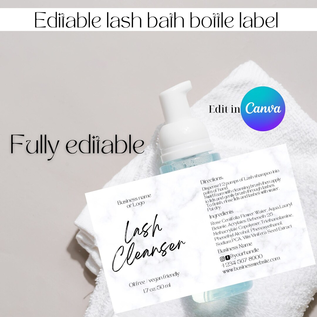 Lash Shampoo/ Lash Cleanser/ Lash Bath Bottle Label/sticker Template ...