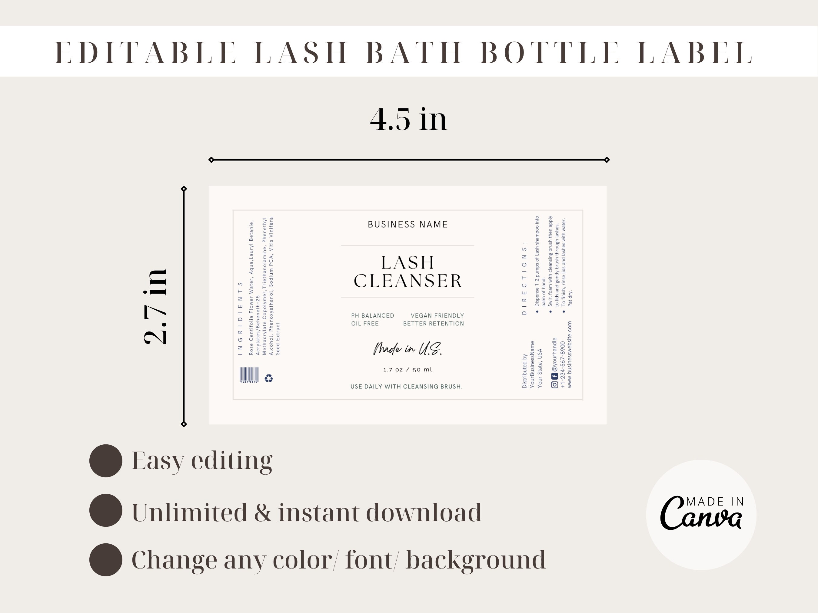Lash Shampoo/ Lash Cleanser Bottle Label/lash Bath Sticker Template ...