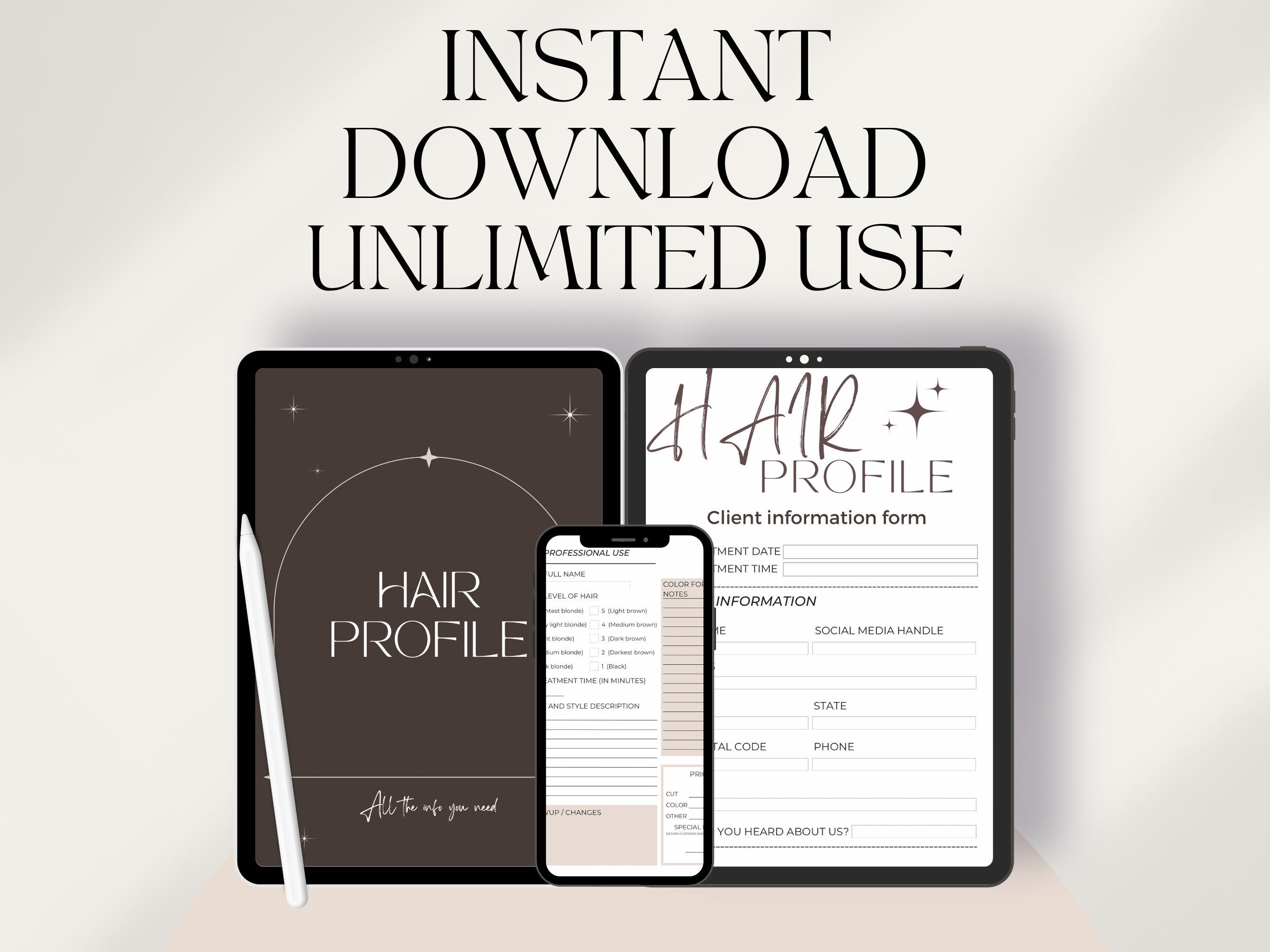 Hair Profile Client Information Form/ Hair Client Record/ Hairstylist ...