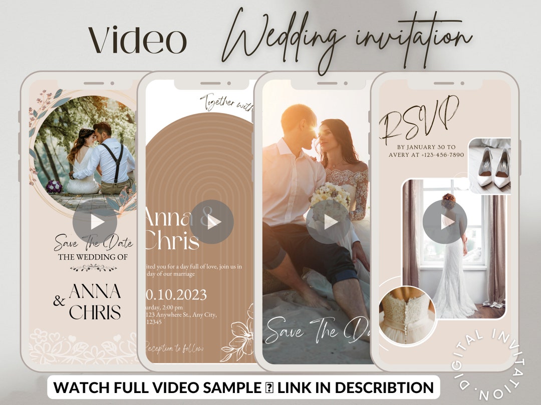 Electronic Video Wedding Invitation/ Modern Invitation/ Text Social ...