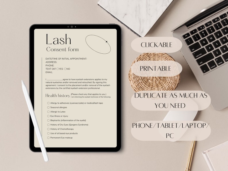 Lash Extensions Client Consent Form/ Clickable Client Record/ Lash Tech ...