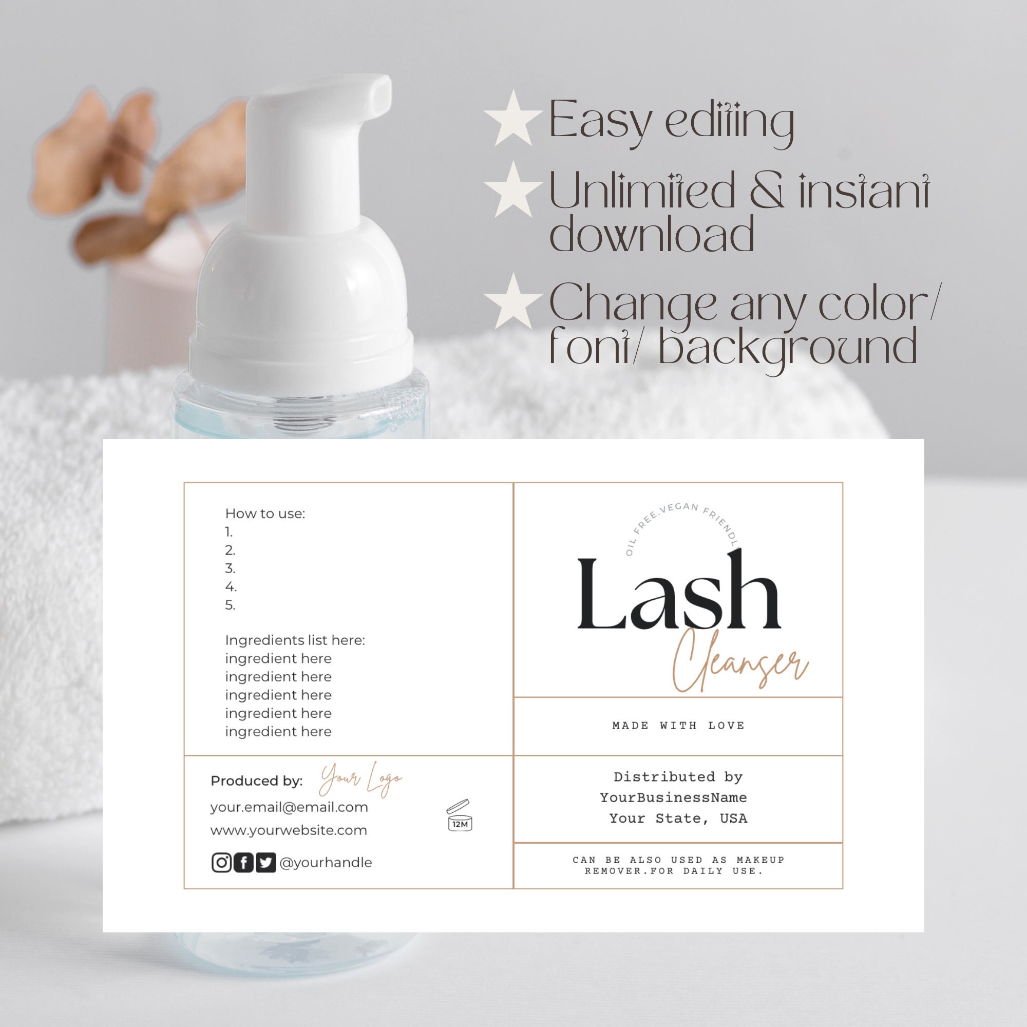 Lash Shampoo/ Lash Cleanser/ Lash Bath Bottle Label/sticker Template ...