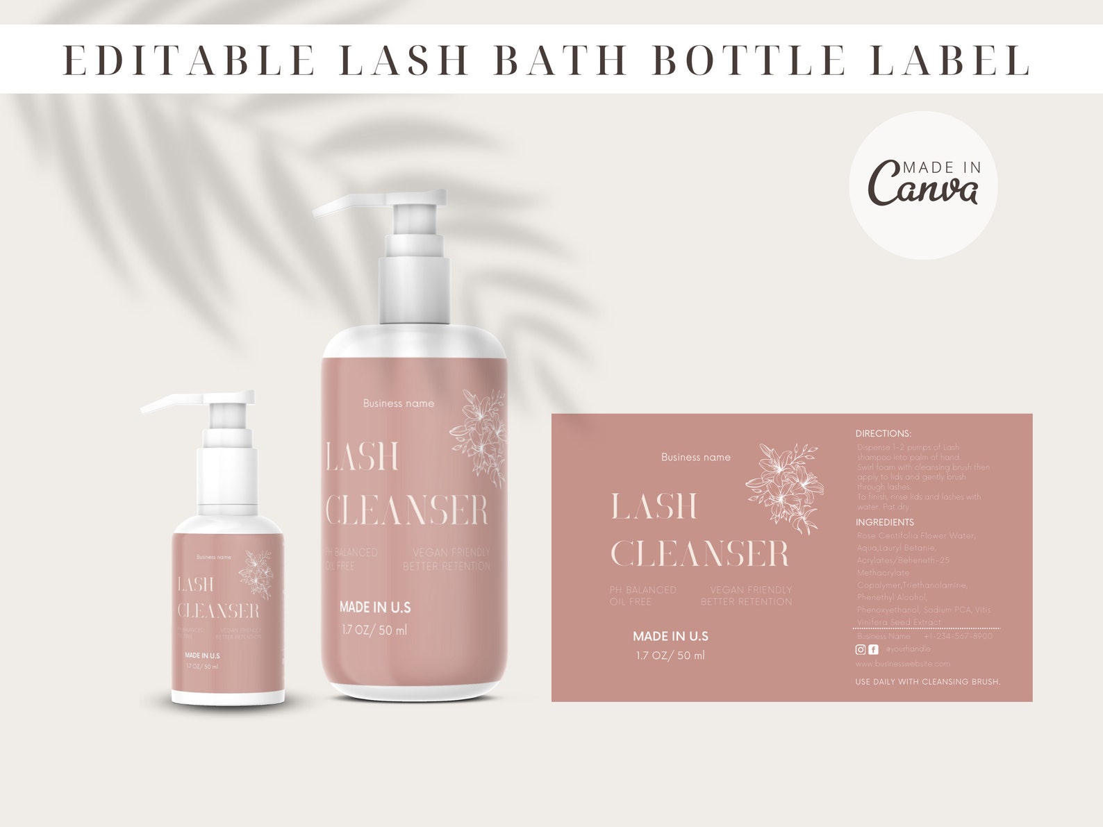 Dusty Rose Lash Shampoo Sticker / Minimalist Dusty Pink Lash Cleanser ...