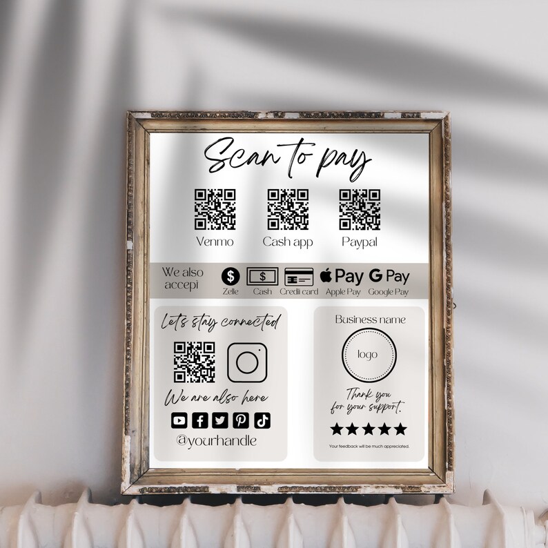 Editable Payment Templates/ Scan to Pay Template/ Customer QR Sign QR ...