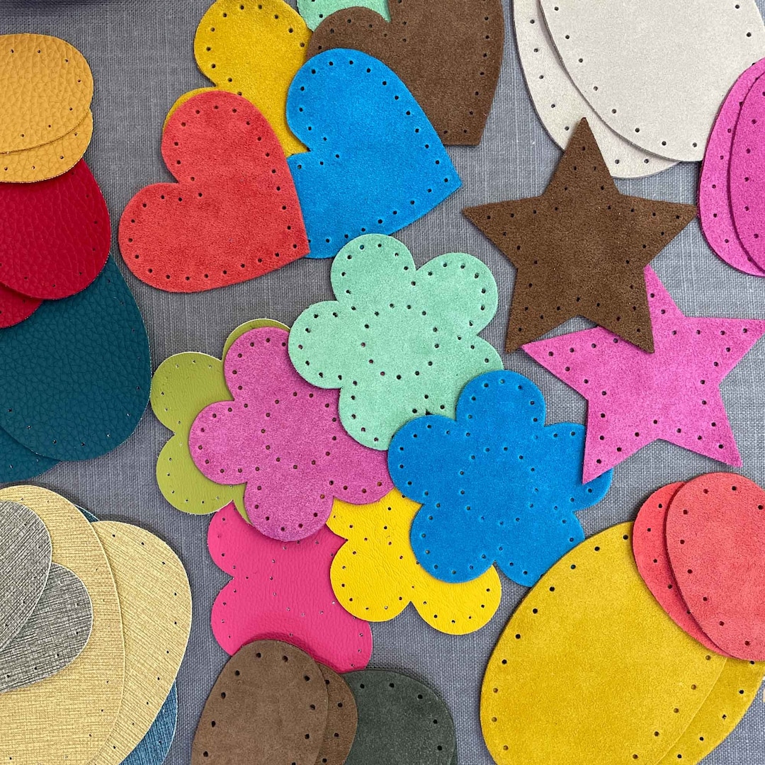 Suede Leather Patches - Many Shapes and Colours - All Pre-punched for ...