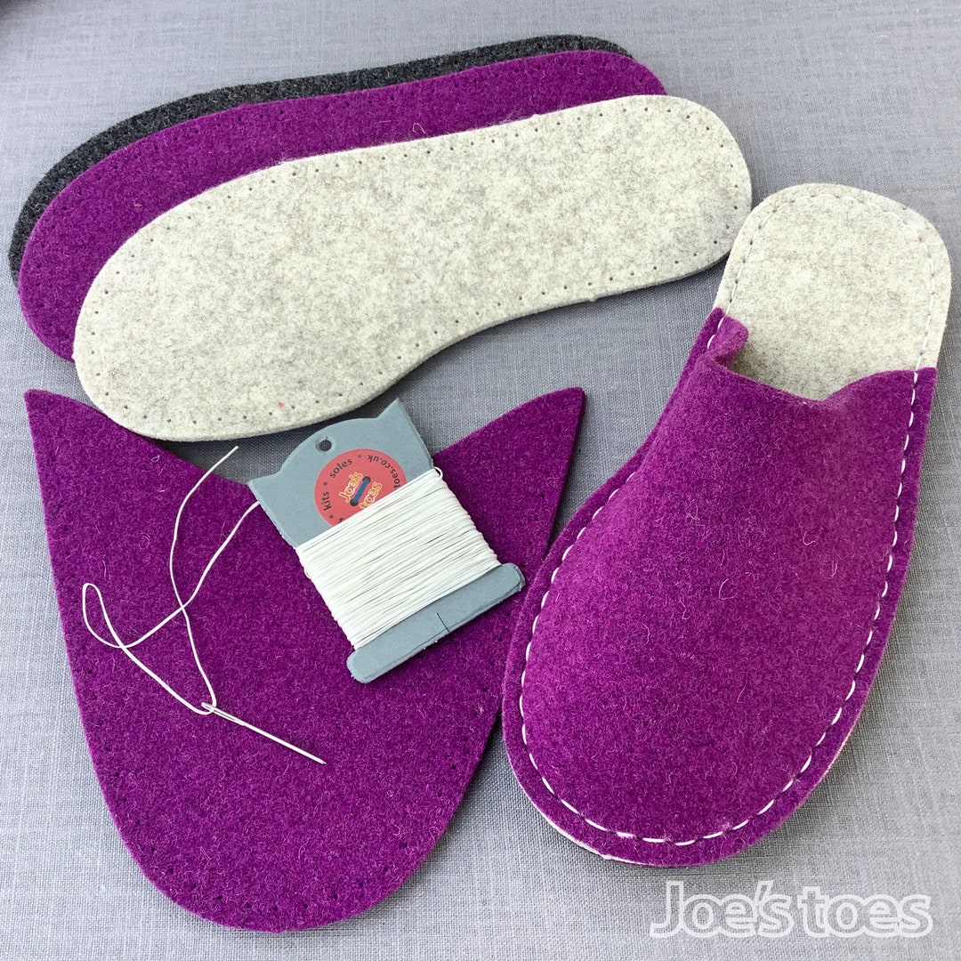 Cosy Slipper KIT in Wool Felt Easy to Sew Your Own Slippers UK Sizes - Etsy
