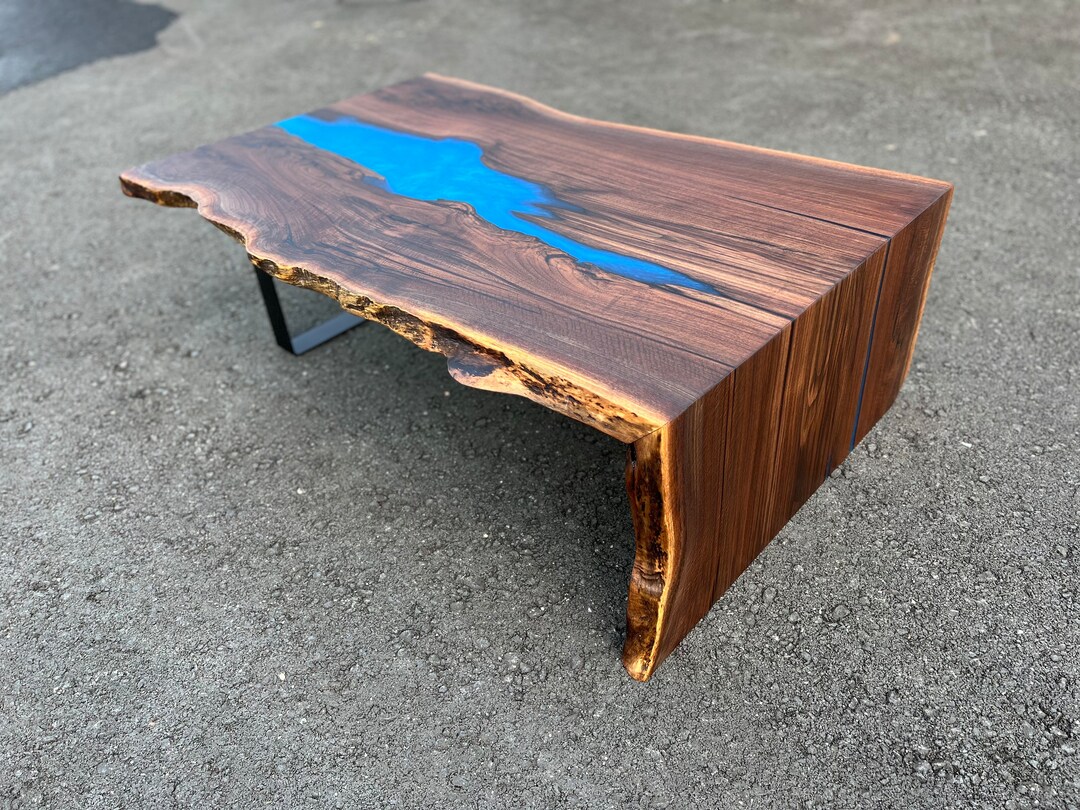 Live Edge Walnut Waterfall River Table - Etsy