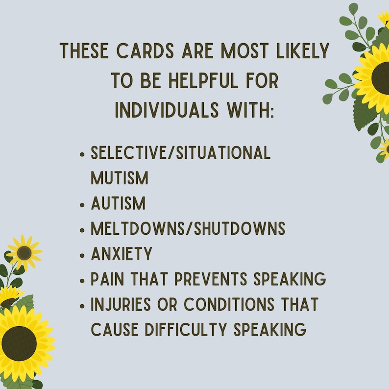 Sunflower Printable Communication Cards for Health, Body, and Medical ...