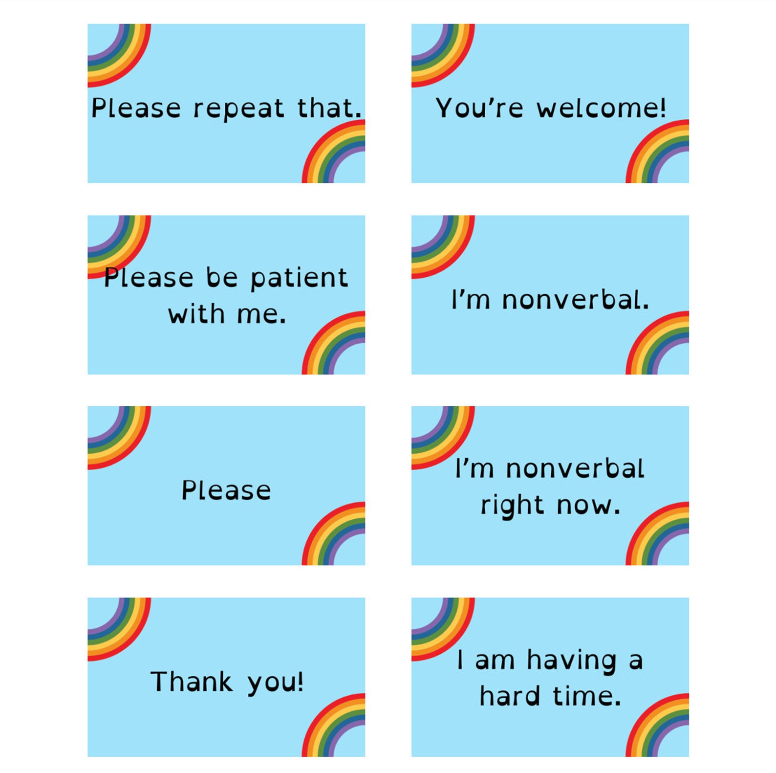 Rainbow Communication Cards for Adults, AAC for Nonverbal, Autism ...