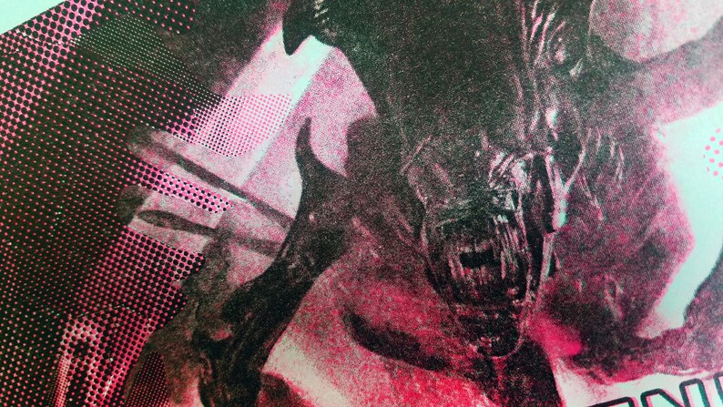 YAS QUEEN Alien Xenomorph 2 Color Risograph Print - Etsy
