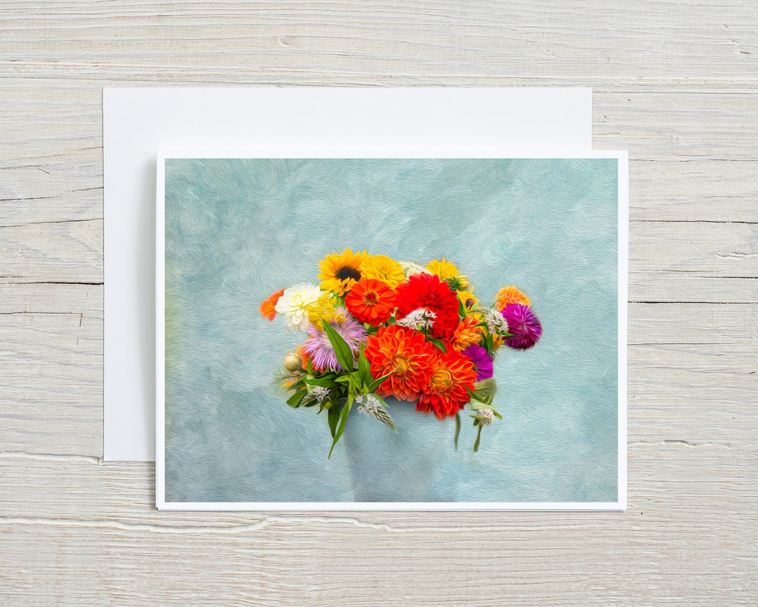 Flower Bouquet Card Flower Note Cards Handmade Wildflower Bouquet Photo ...