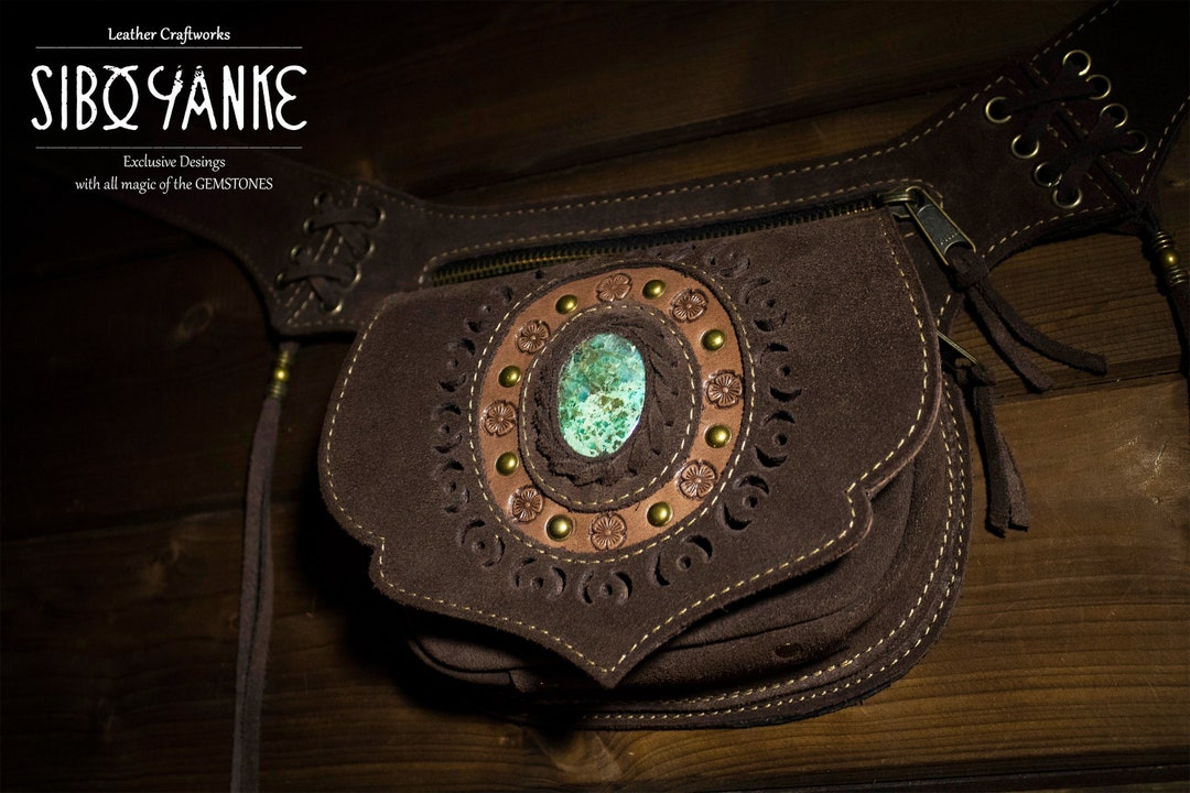 Leather Utility Belt Festival Belt With CHRYSOCOLLA Hip Bag model: Yuma ...