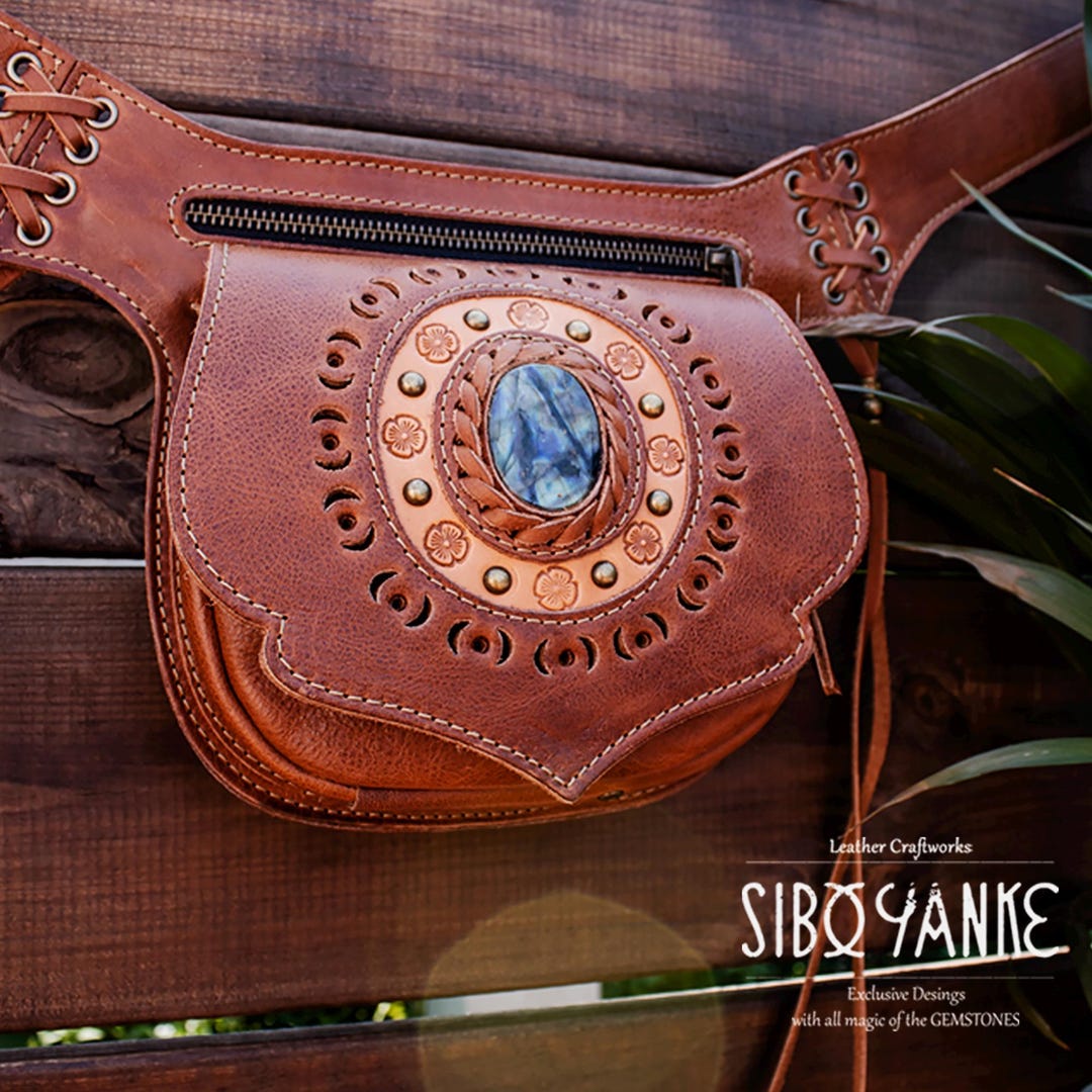 Leather Utility Belt-festival Belt Bag-hip Bag- Pocket Belt Labradorite ...