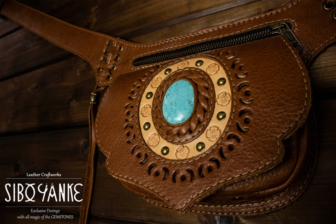 Waist Bag - Leather Utility Belt - Festival Belt With TURQUOISE Stone ...