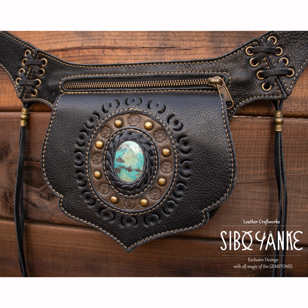 Leather Utility Belt Festival Belt With CHRYSOCOLLA Hip Bag model: Yuma ...