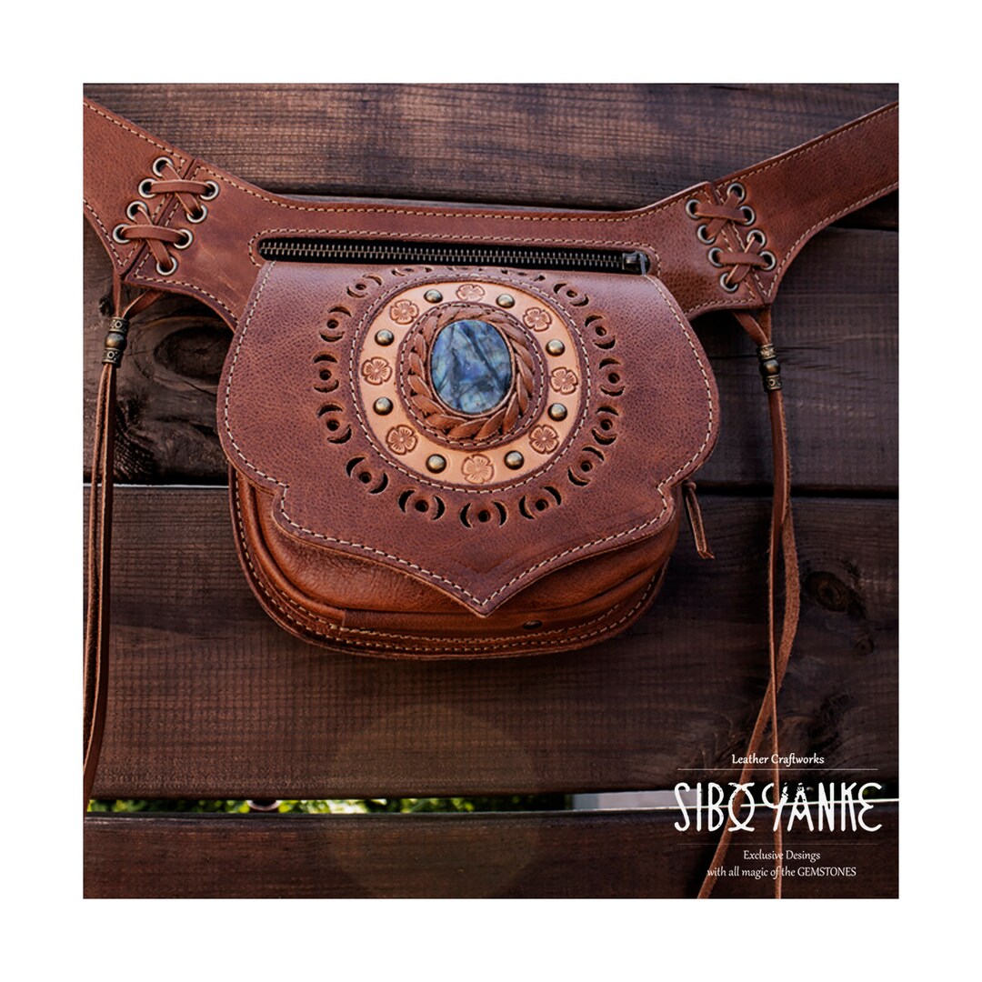 Leather Utility Belt FESTIVAL Hip Bag Pocket Belt With Labradoritemodel ...
