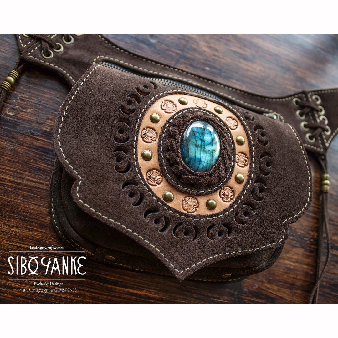 Leather Festival Utility Belt-hip Bag-pocket Belt With LABRADORITE ...