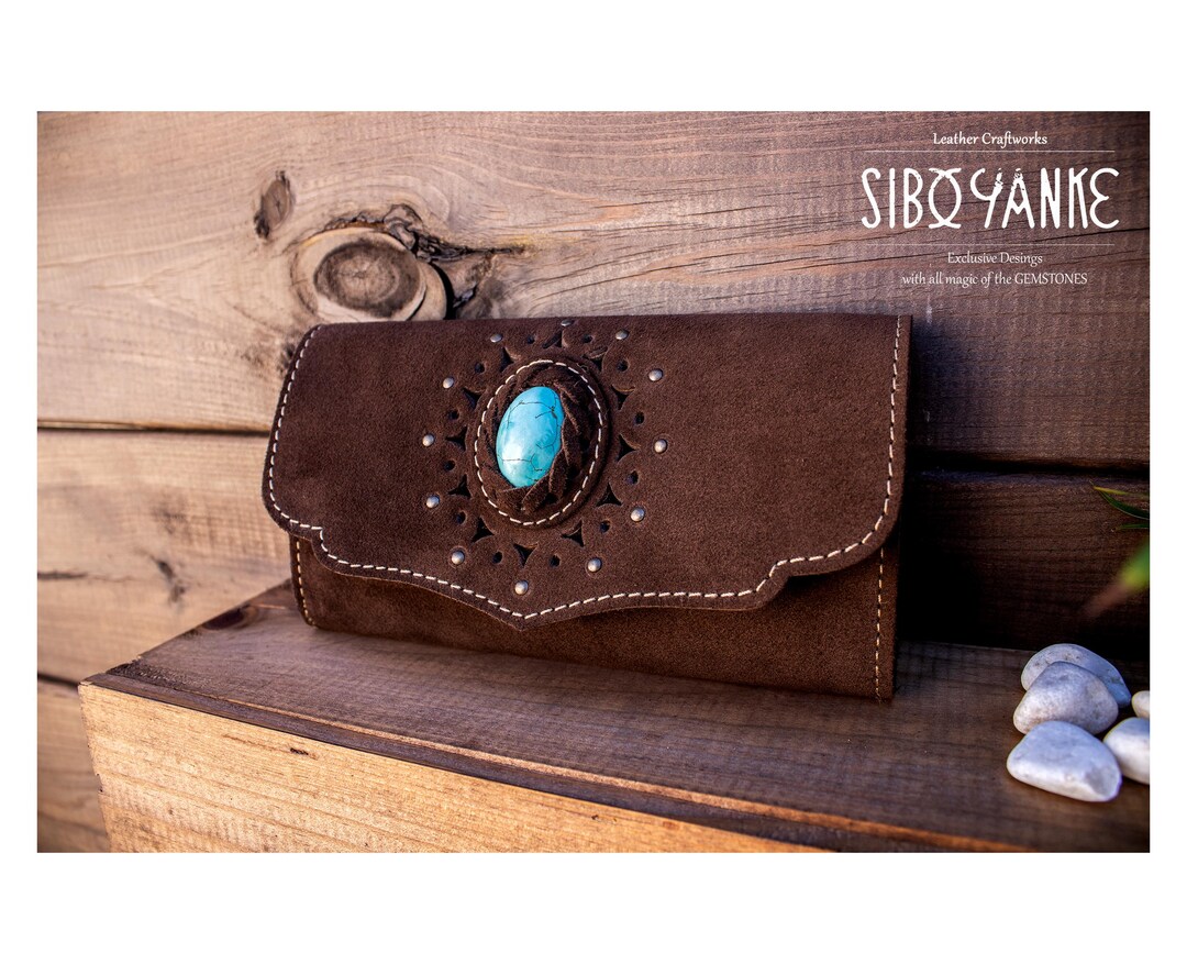 Women's Wallet - Suede Leather Wallet With TURQUOISE - Women Purse ...