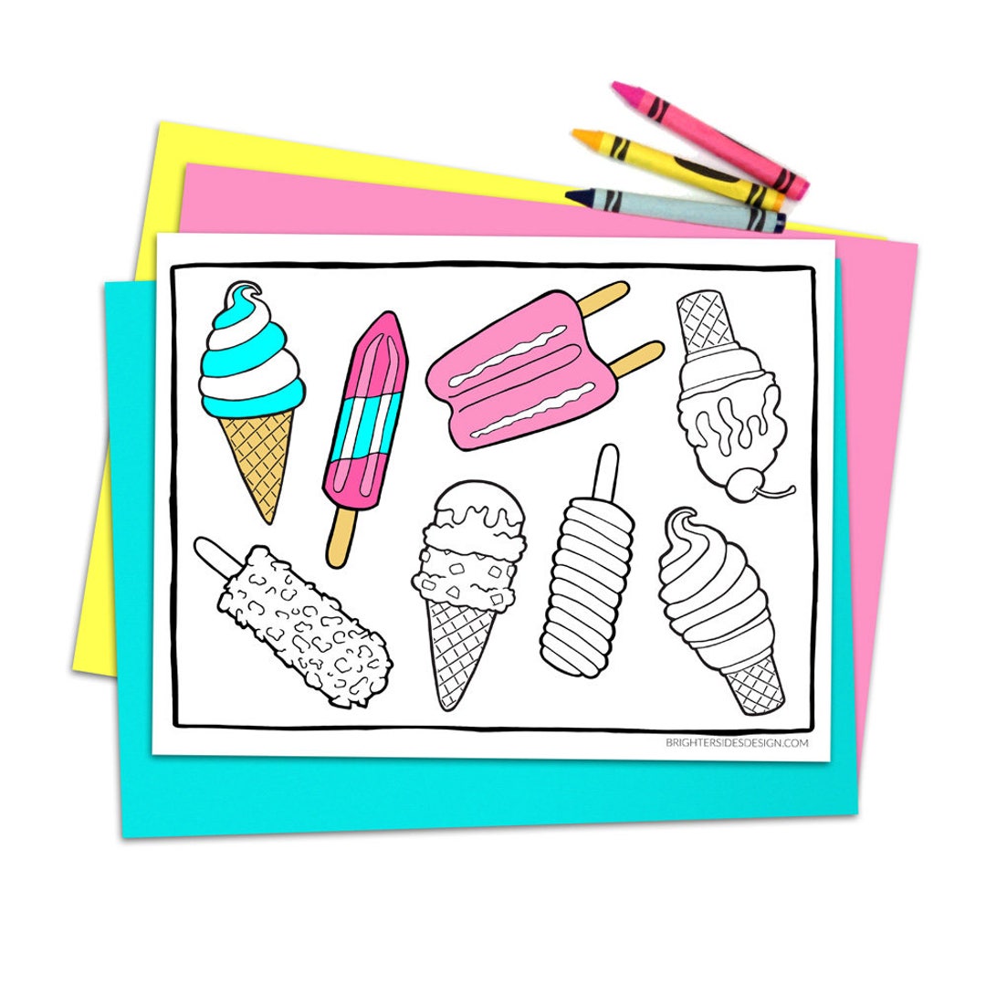 Ice Cream Coloring Page, Summer Dessert Coloring Pages, Popsicles, Cute ...