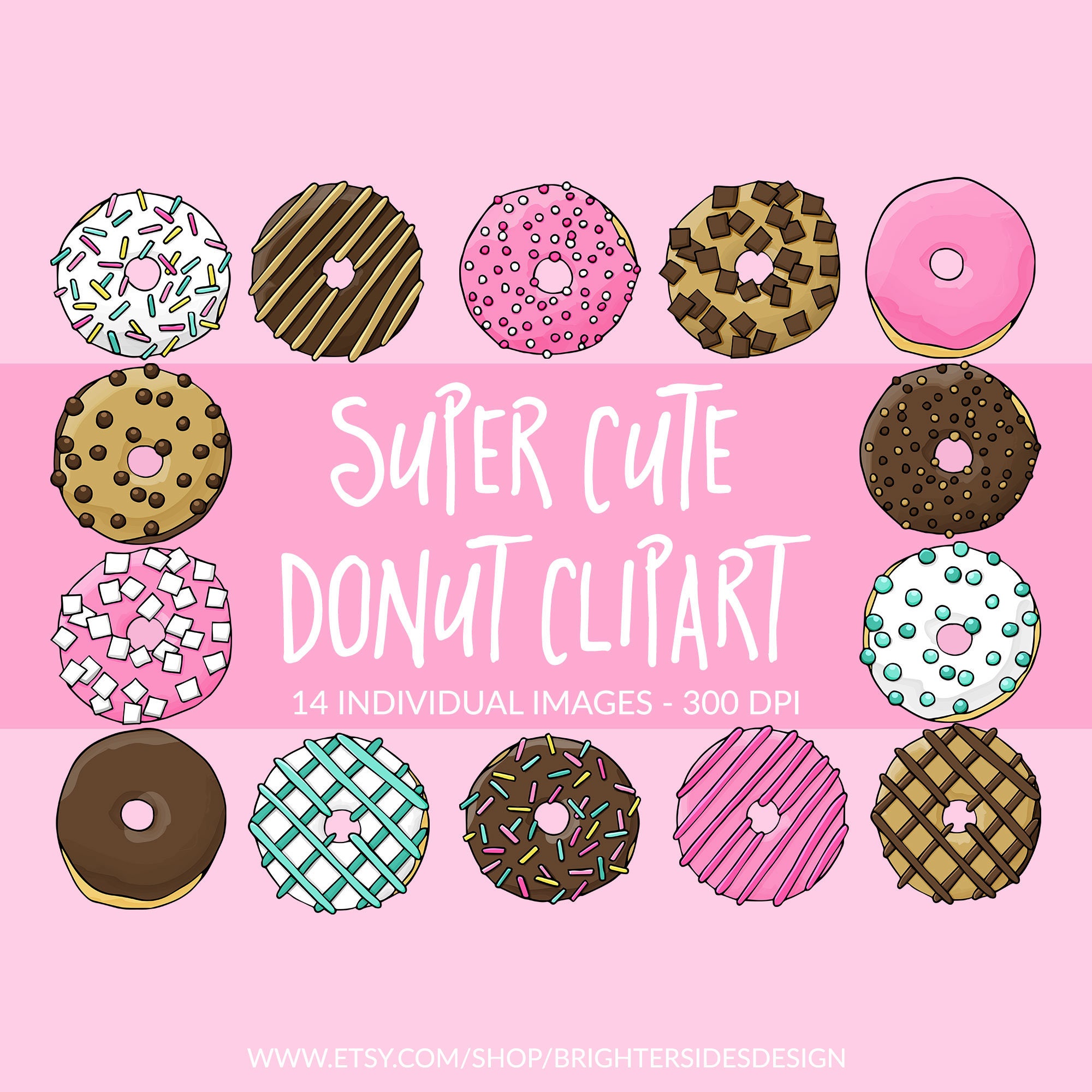 Donut Party Cute Donuts Clipart, Scrapbooking, Cupcake Toppers, Planner ...