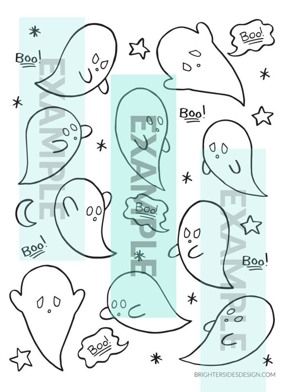 Halloween Coloring Page - Cute Ghosts - Kawaii Spooky Kids Coloring ...