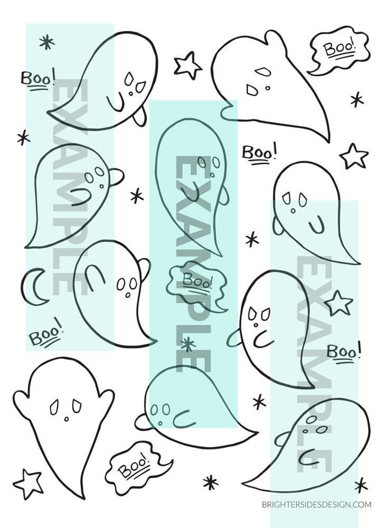 Halloween Coloring Page - Cute Ghosts - Kawaii Spooky Kids Coloring ...