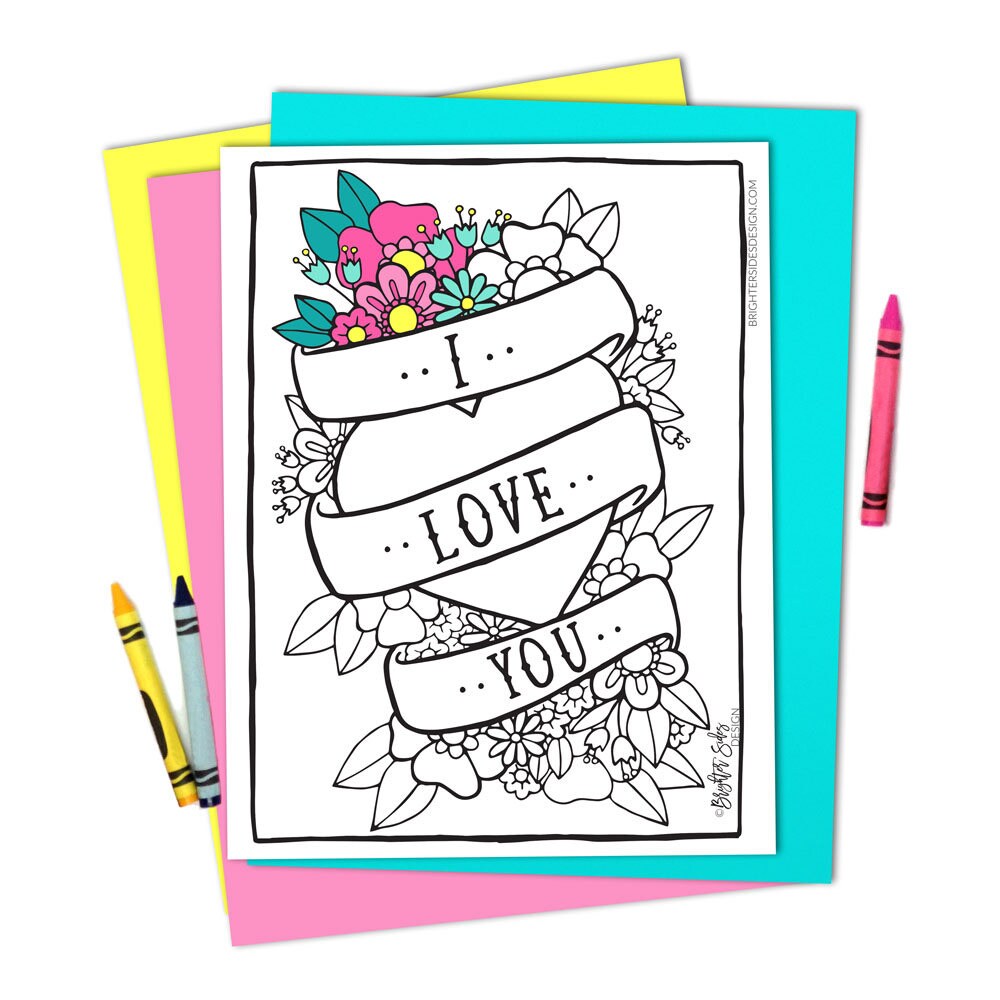 Cute Valentine's Day Printable Coloring Page - I Love You Heart Tattoo ...