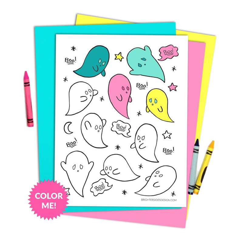 Halloween Coloring Page - Cute Ghosts - Kawaii Spooky Kids Coloring ...