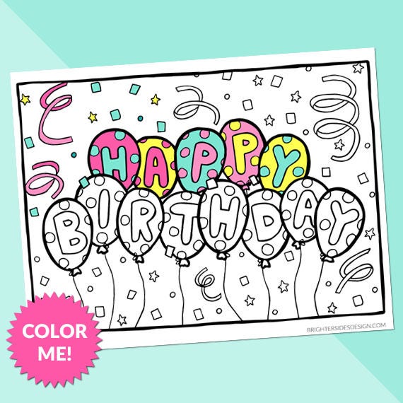 Printable Kids Birthday Coloring Page Happy Birthday Balloons - Etsy