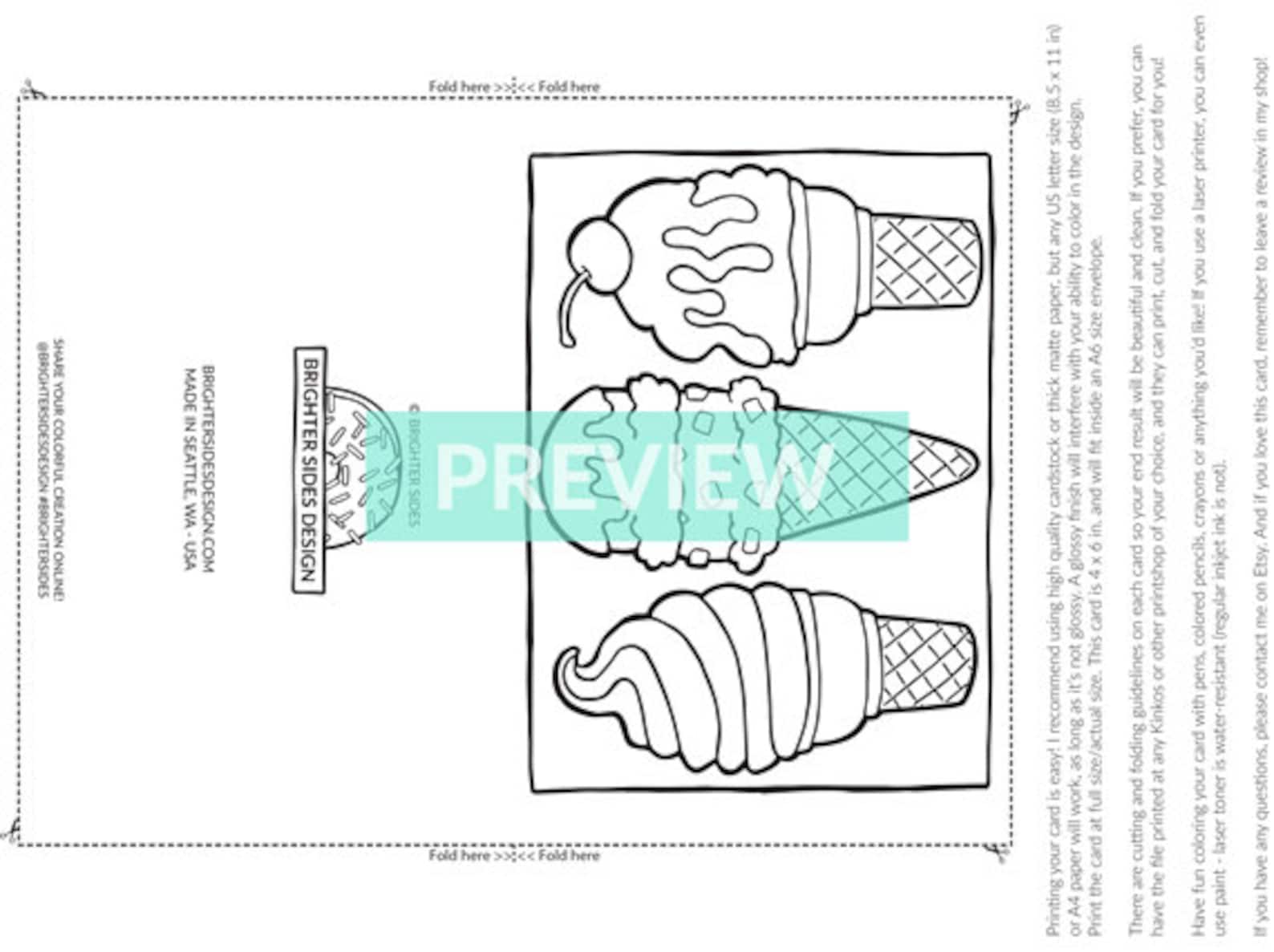 DIY Ice Cream Cone Printable Coloring Card - Ice Cream Social Party ...