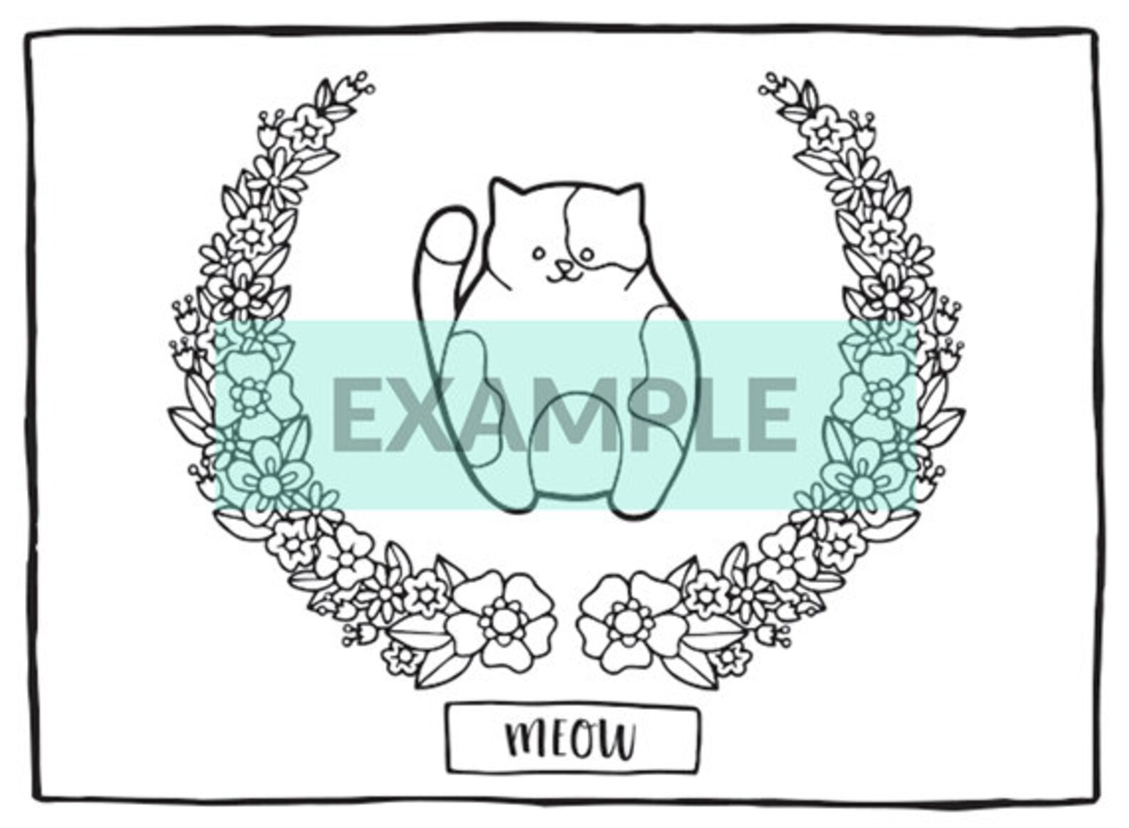 Printable Cat Coloring Page - Meow - Adult Coloring - Floral Wreath ...