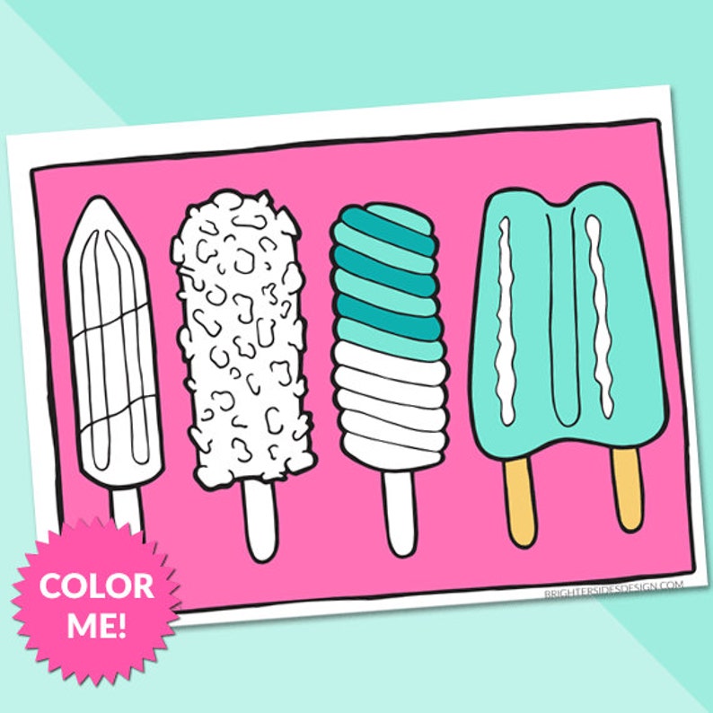 DIY Popsicle Summer Printable Coloring Card - Cute Dessert - Kawaii ...