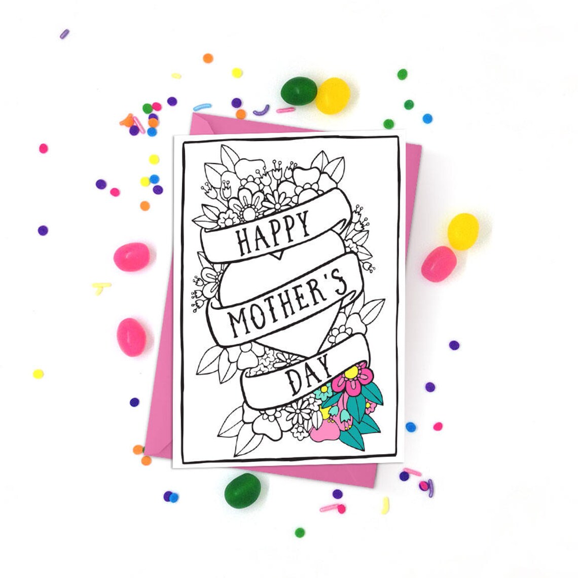 Printable Mother's Day Card, Coloring Card, Happy Mothers Day, Greeting ...