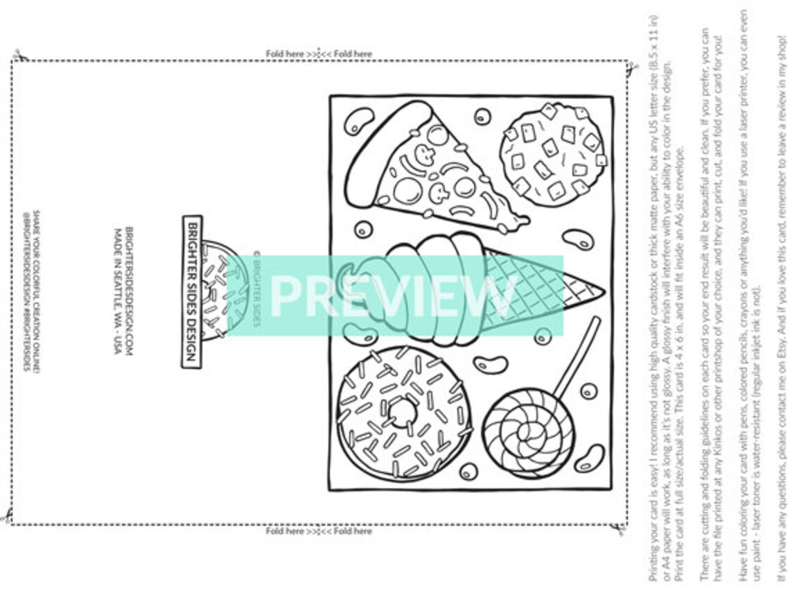 DIY - Cute Junk Food Printable Coloring Card - Pizza Party - Kawaii ...