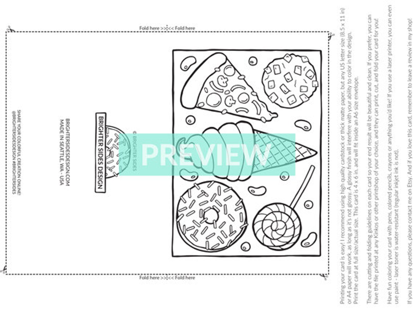 DIY - Cute Junk Food Printable Coloring Card - Pizza Party - Kawaii ...