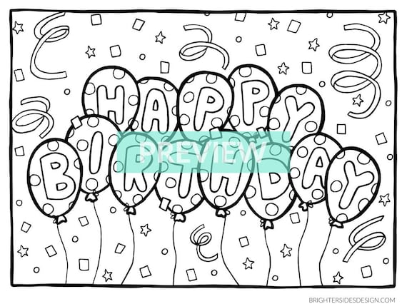 Happy Birthday Balloons Coloring Page