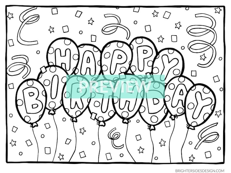 Printable Kids Birthday Coloring Page Happy Birthday Balloons Coloring ...