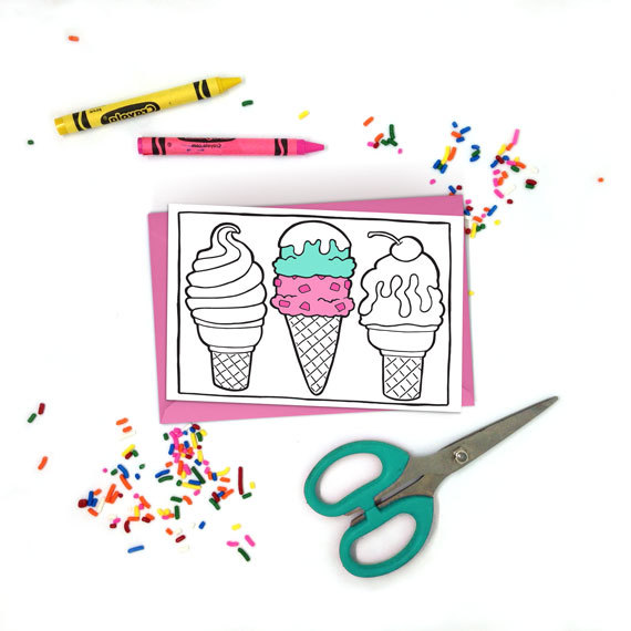 DIY Ice Cream Cone Printable Coloring Card - Ice Cream Social Party ...