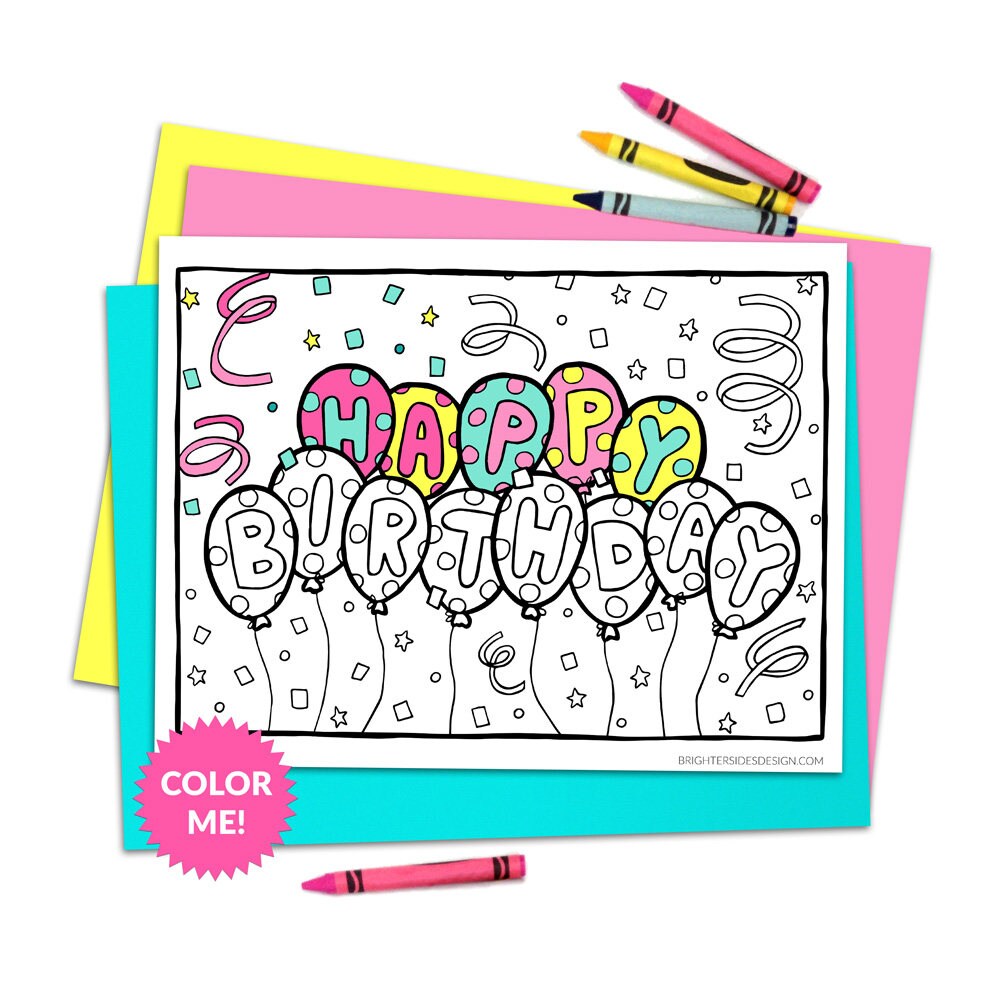 Printable Kids Birthday Coloring Page Happy Birthday Balloons Coloring ...