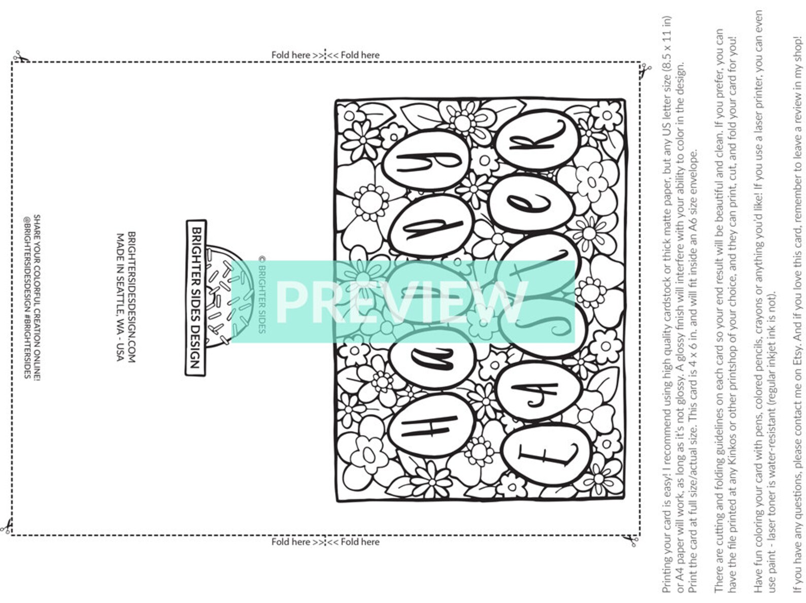 DIY Happy Easter Eggs Printable Card, Easter Gift, Adults Kids Coloring ...