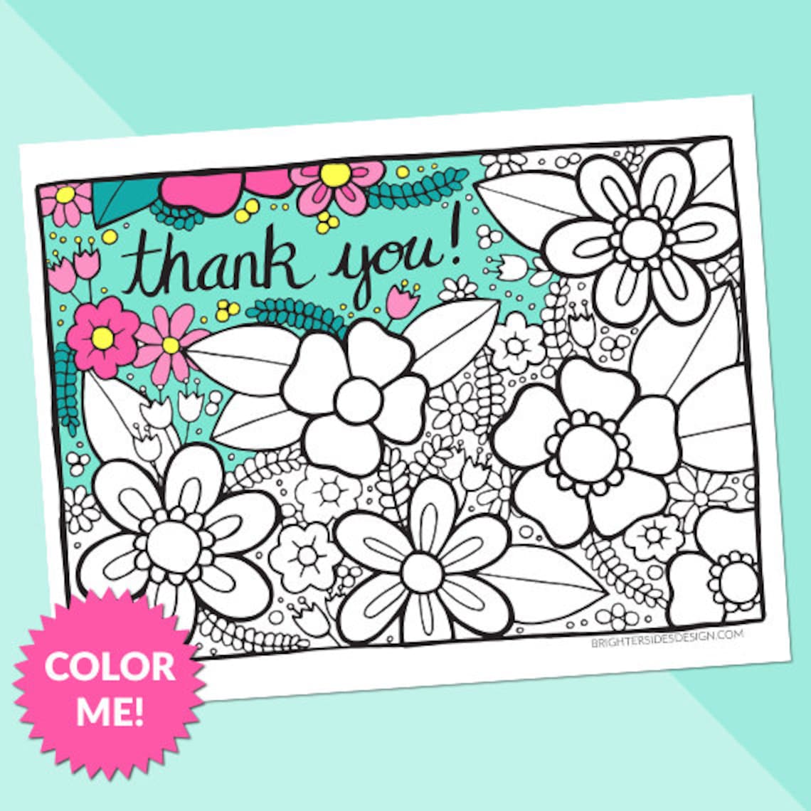 Printable Thank You Flowers Coloring Page, Teacher Thanks, Floral ...